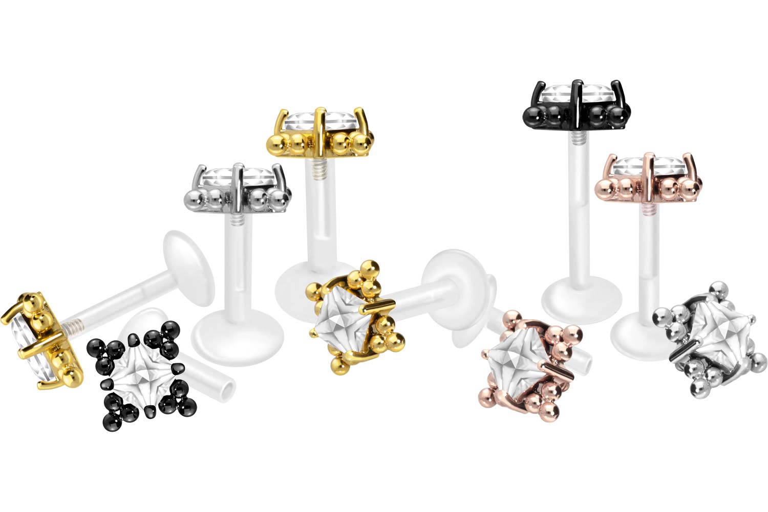 PTFE labret internal thread + titanium attachment CRYSTAL+ SPHERICAL ...